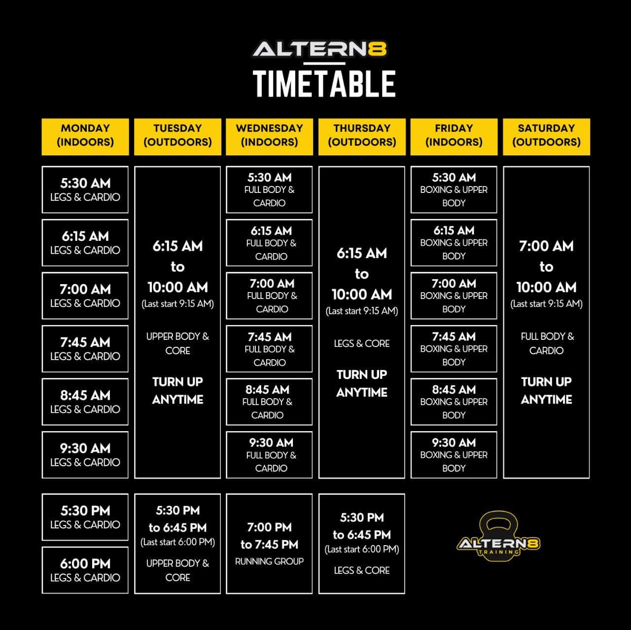 Class Schedule - Altern8 Training